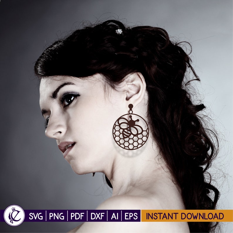 Honey Bee Earrings SVG Template: Laser Cut Jewelry Design (digital ...