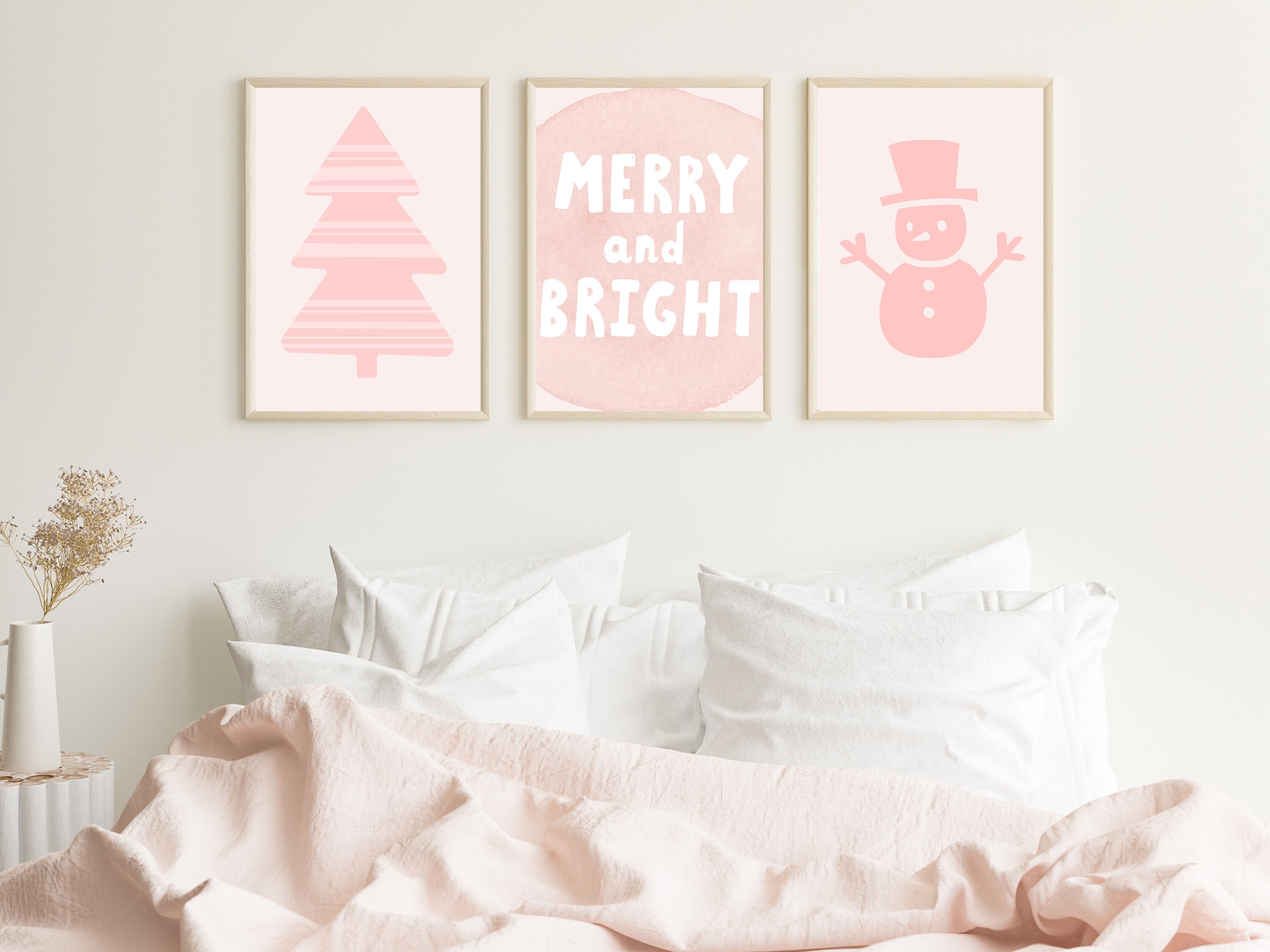 Blush Pink Christmas Wall Art Printables Set of 6 Pink Christmas Set ...
