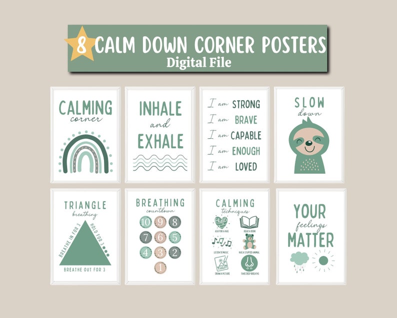 8 Calm Down Corner Posters Sign Kit Printables, Boho Classroom Playroom ...