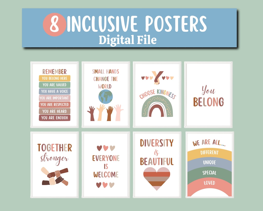 8 Inclusion Posters School Boho Classroom Decor Elementary Counselor ...