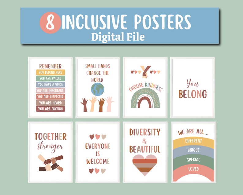8 Inclusion Posters School Boho Classroom Decor Elementary Counselor ...