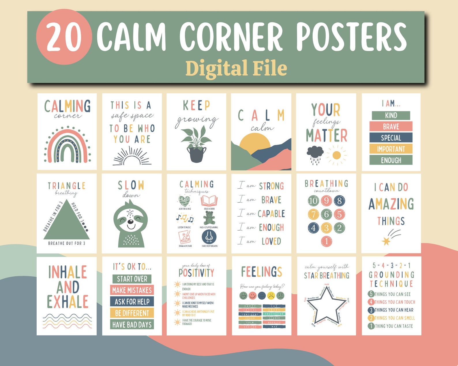 20 Calming Corner Posters School Counselor Office Decor Therapy Boho ...