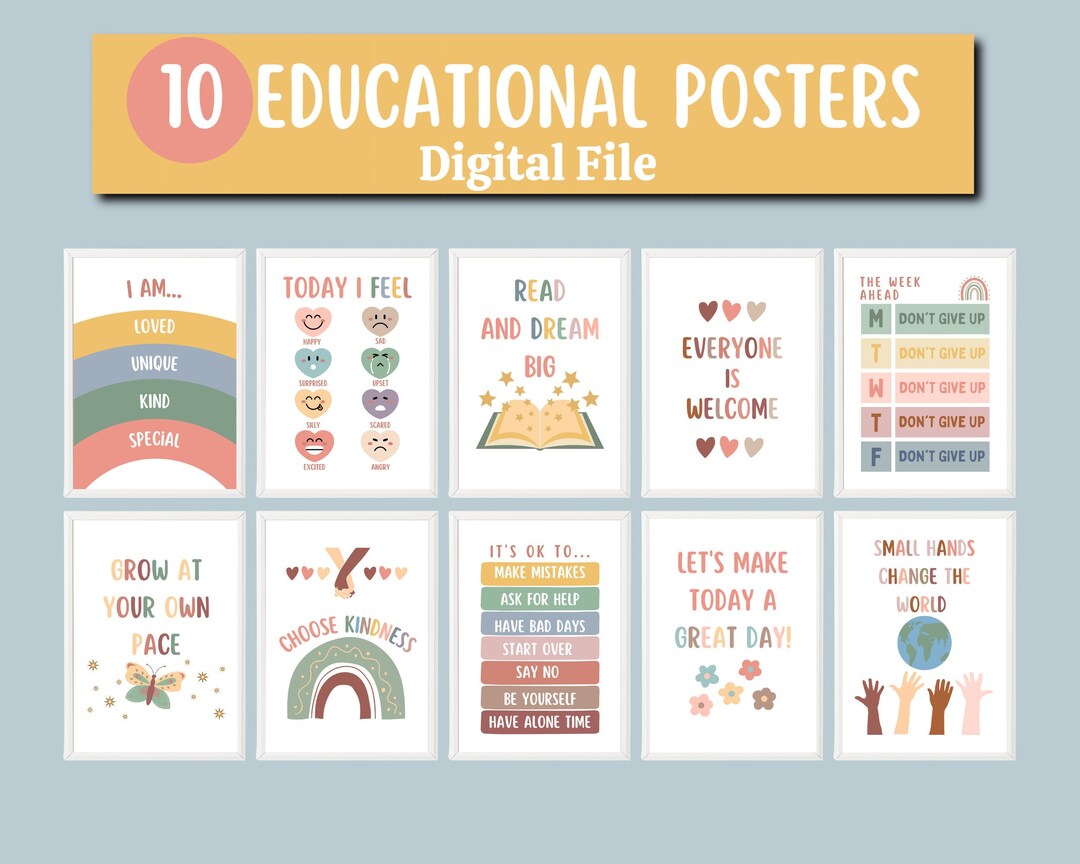 10 Educational Motivation Posters, Boho Classroom Posters Decor ...