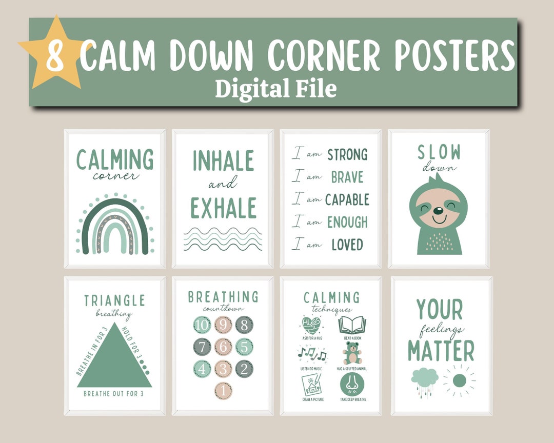 8 Calm Down Corner Posters Sign Kit Printables Boho Classroom - Etsy