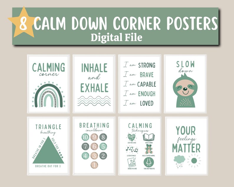 8 Calm Down Corner Posters Sign Kit Printables Boho Classroom - Etsy