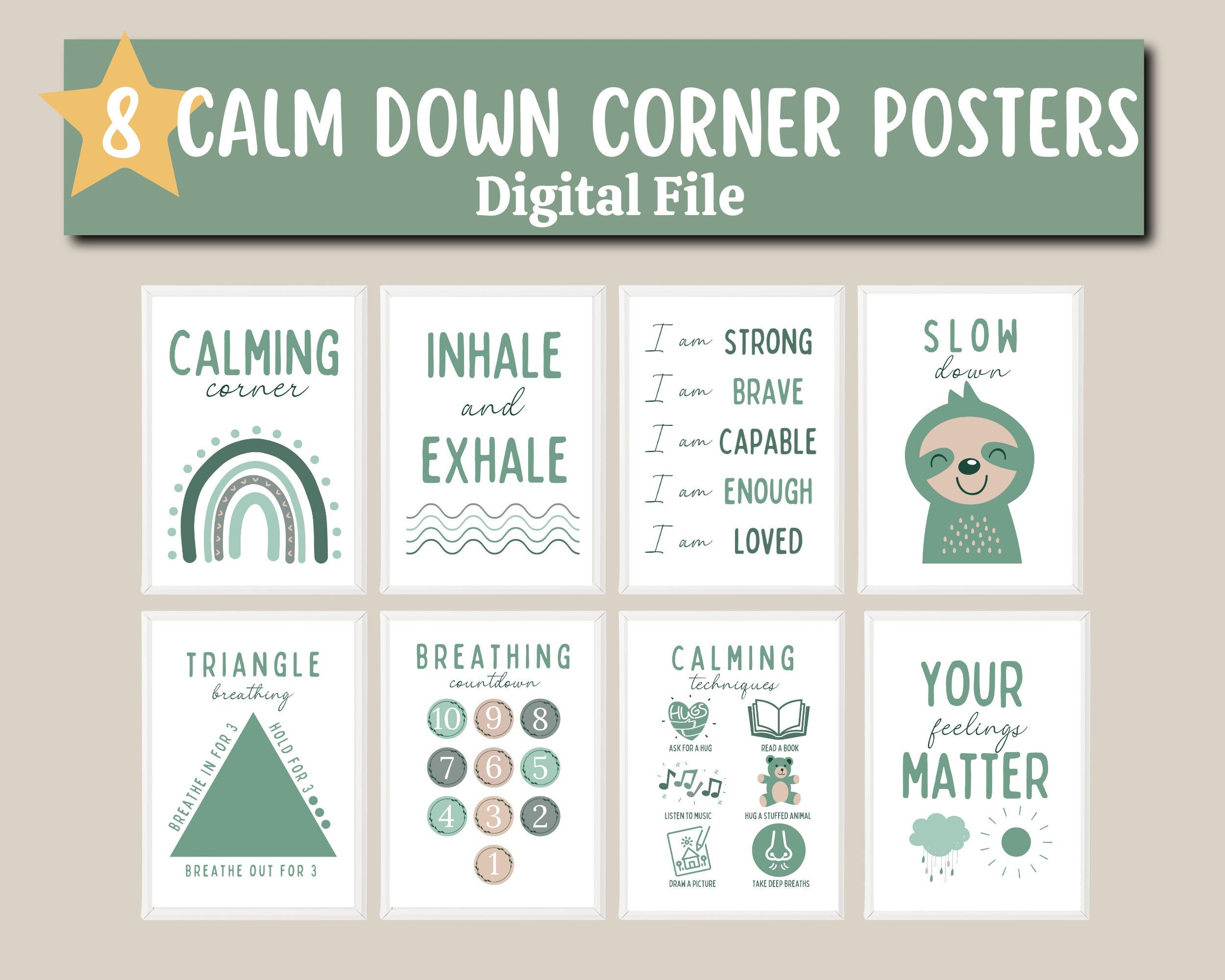8 Calm Down Corner Posters Sign Kit Printables Boho Classroom - Etsy ...