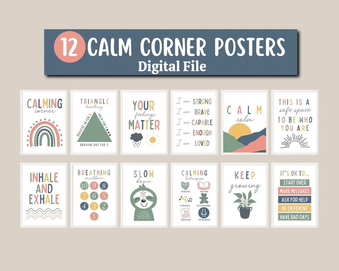 12 Calm Down Corner Posters Boho Playroom Decor Classroom Elementary ...