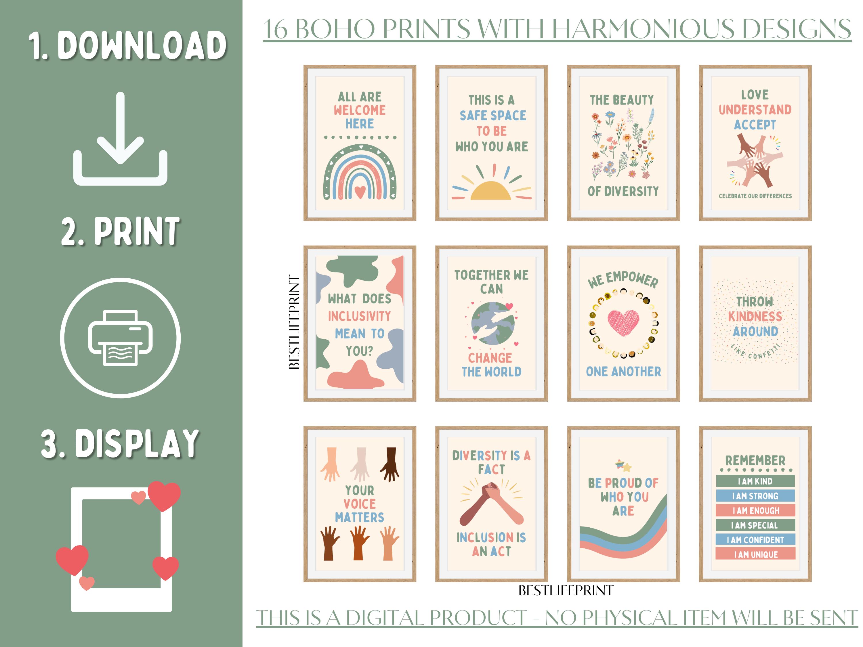 Inclusion Posters for School Boho Classroom Decor Safe Space Wall Art ...