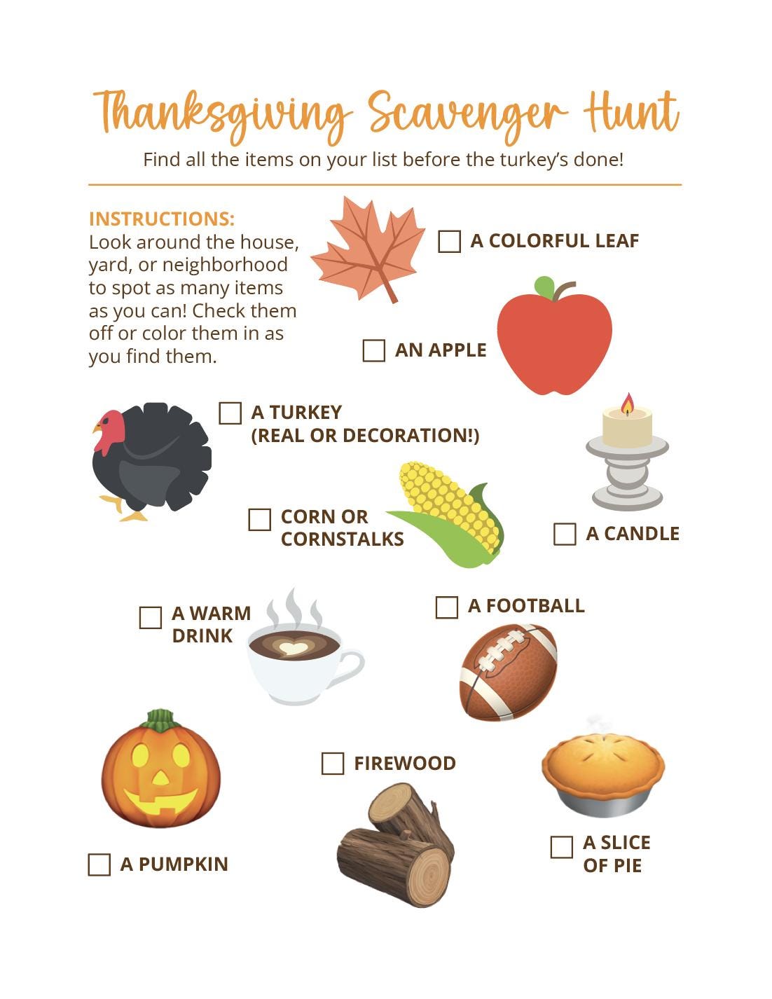 Thanksgiving Scavenger Hunt Printable for Kids (digital Download) - Etsy
