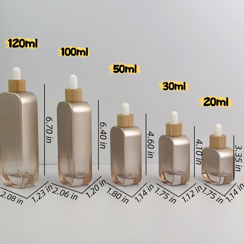 Champagne Gradient Glass Dropper Bottle, Square Refillable Serum ...