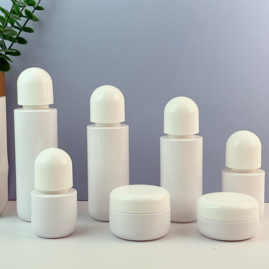 White Cosmetic Containers Set, Refillable Lotion/serum Bottles for ...