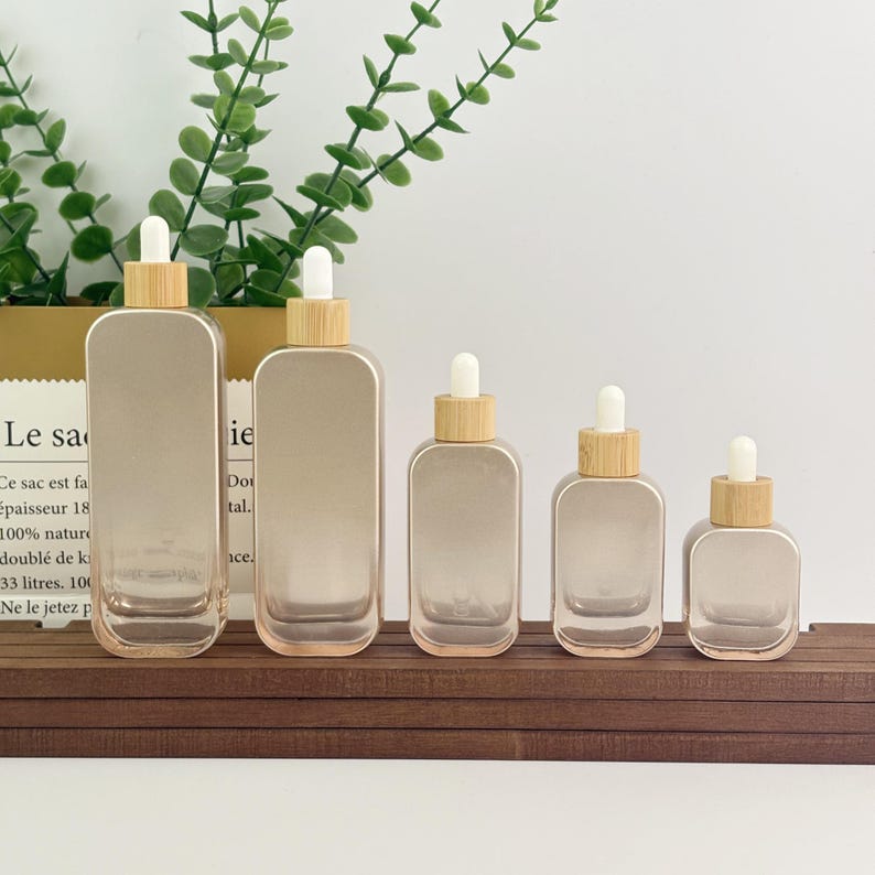 Champagne Gradient Glass Dropper Bottle, Square Refillable Serum ...