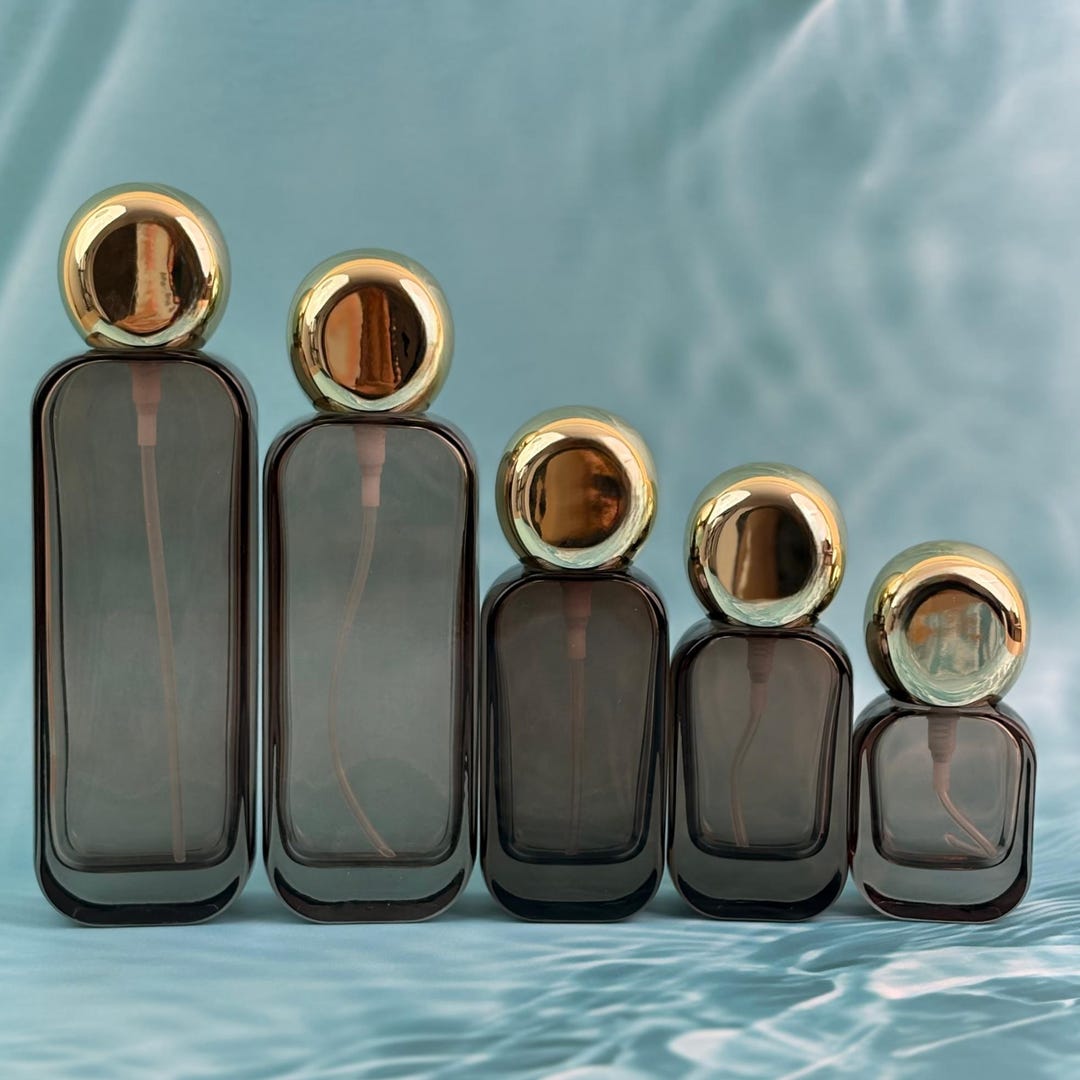 Luxe Brown Glass Spray Bottles With Gilded Sphere Caps | Refillable ...