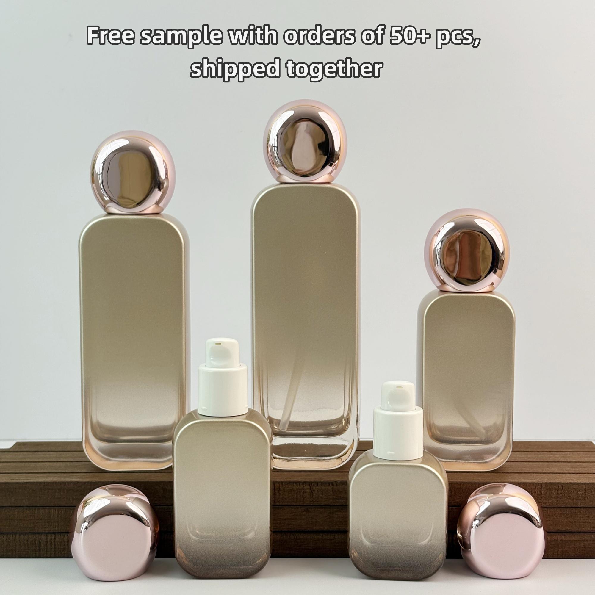 Champagne Frosted Glass Beauty Cosmetic Bottles - Rose Gold Sphere-cap ...