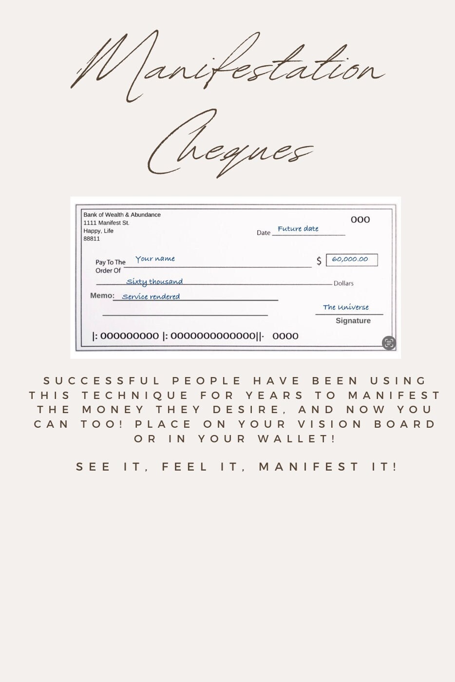 Manifestation Cheques, Manifestation Checks, Printable Manifestation ...