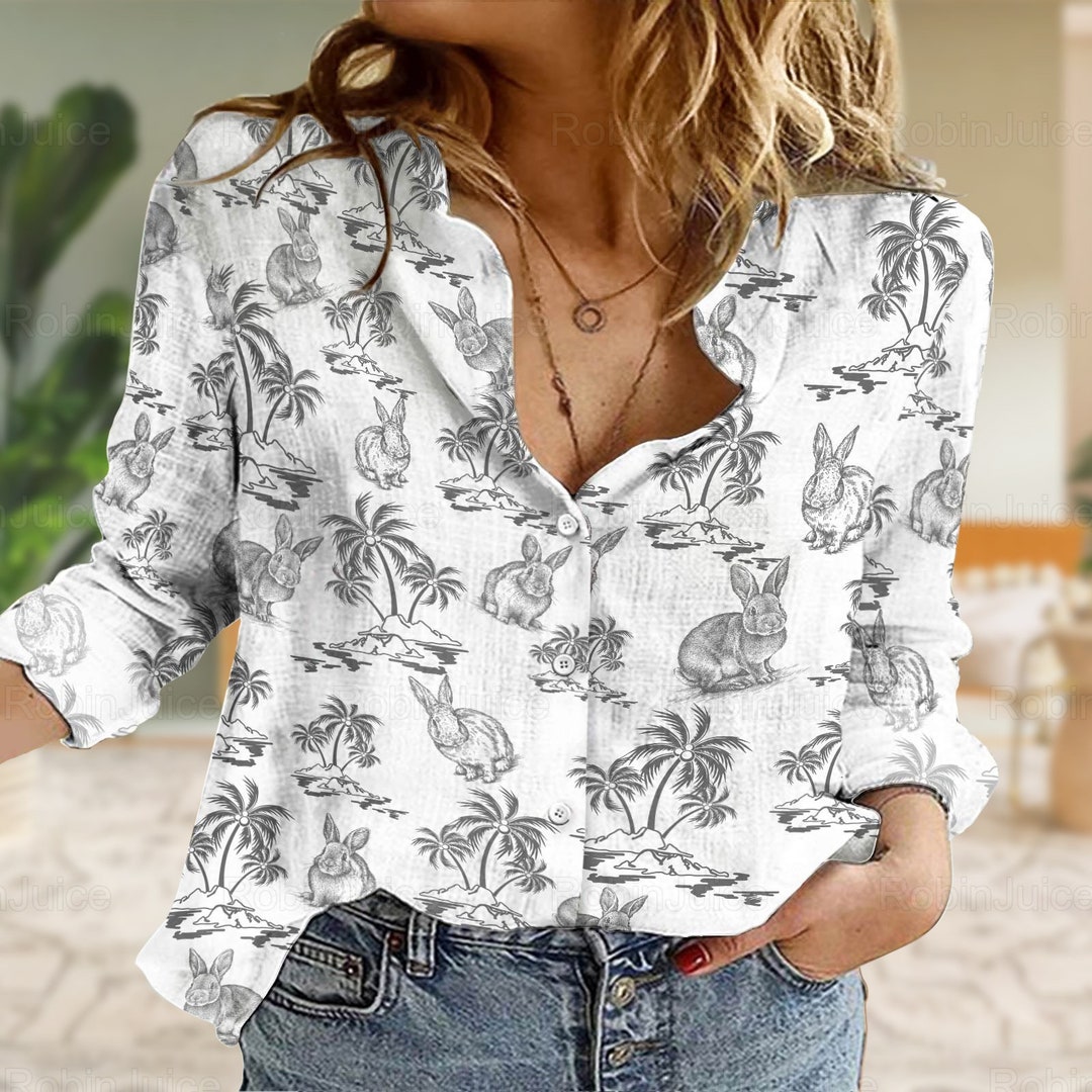 Rabbit Linen Shirt Blouse Women Shirt Rabbit Shirt Women - Etsy