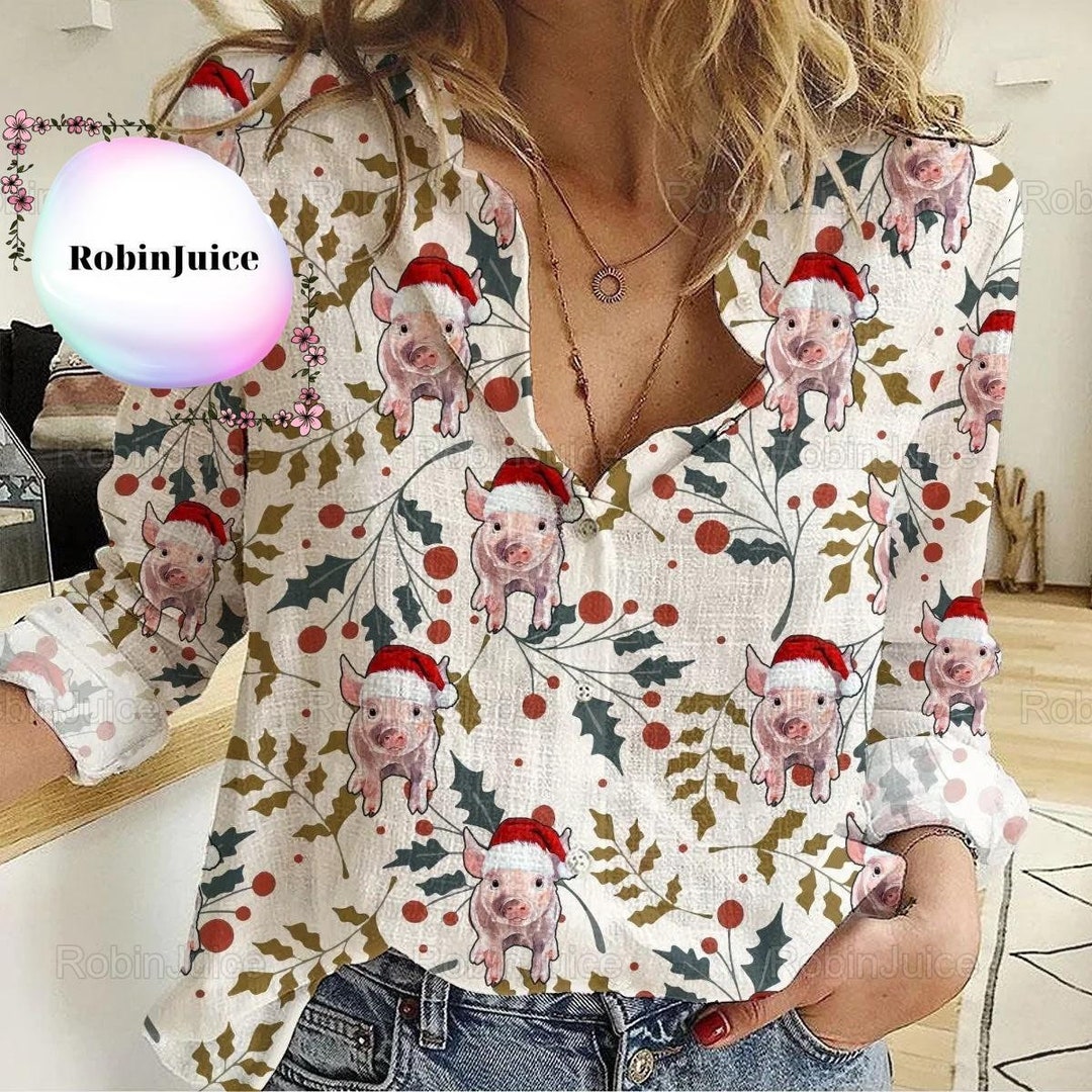 Christmas Pig Shirt Pig Linen Shirt Pig Shirt Pig Lover - Etsy