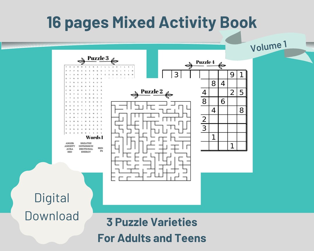 16 Page Mixed Activity Printable Puzzle Book: Unique Sudoku - Etsy