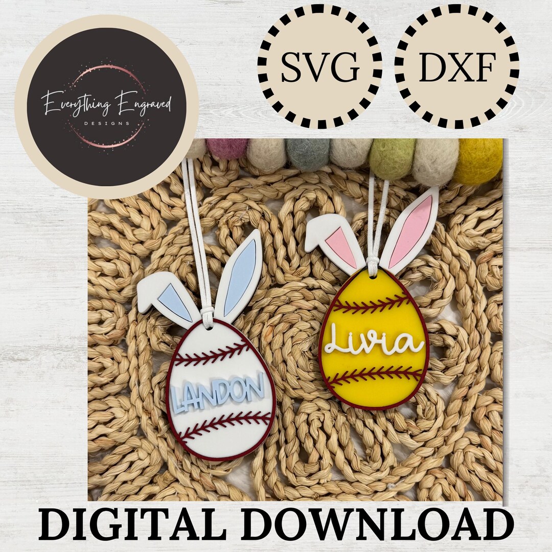 Bunny Ears Softball & Baseball Name Tag SVG DXF | Digital Download ...