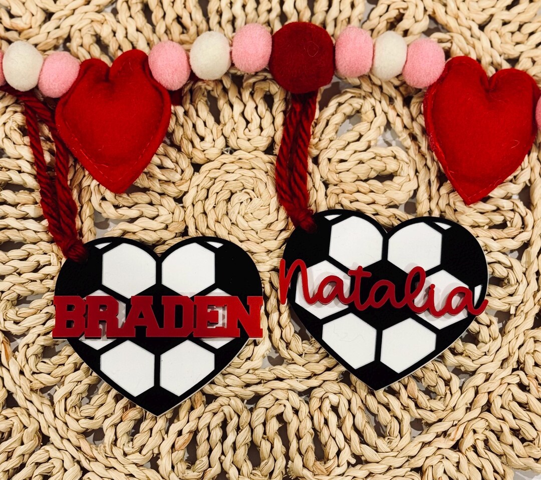 Valentines Day Soccer Name Tags Personalized Heart Gift Tag Basket ...