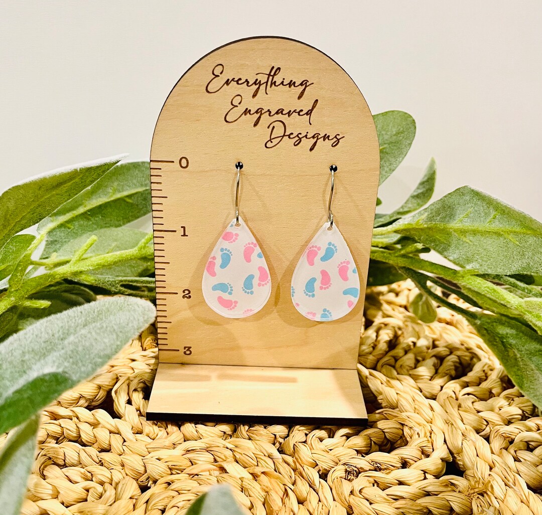 Pink and Blue Baby Gender Reveal Acrylic Drop Earrings Twin Boy and ...