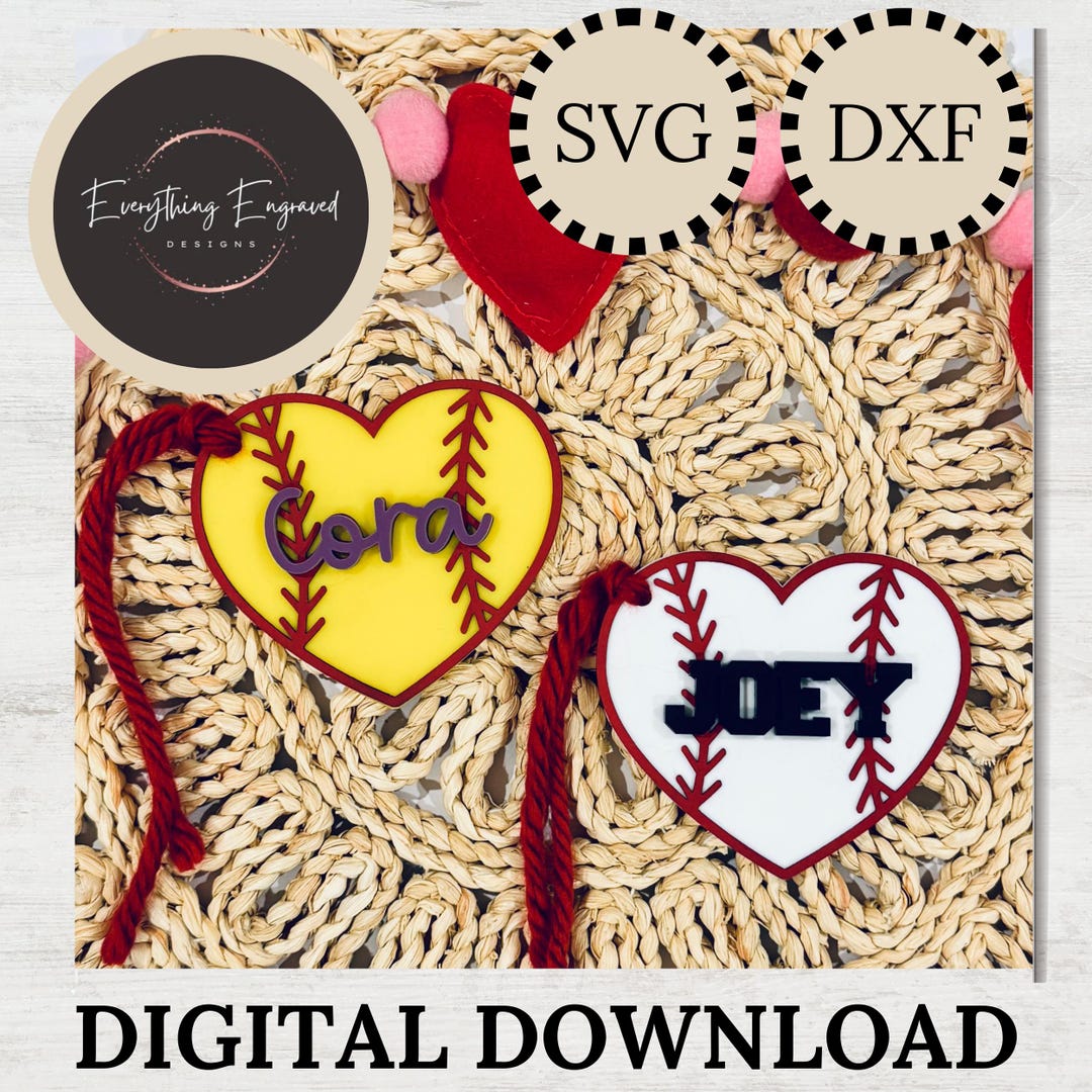 Baseball Softball Valentines Day Heart Tag SVG DXF Digital Download ...