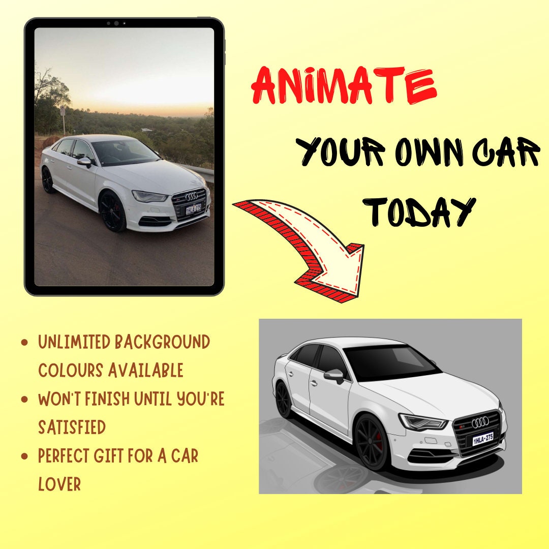 CUSTOM DIGITAL FILE Car Drawing Gift Commission Personalised Gift ...