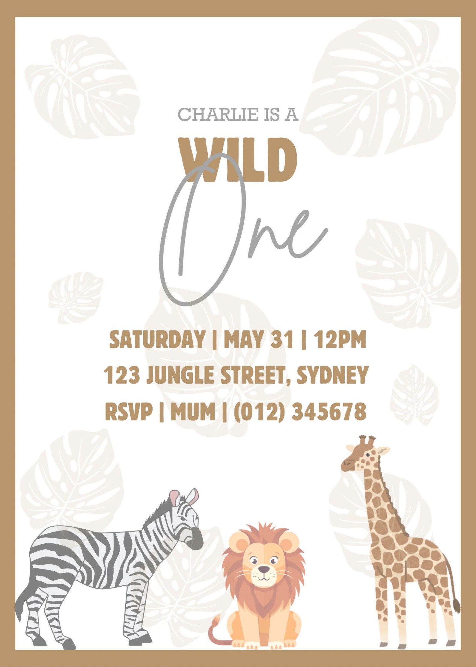 Editable Wild One Birthday Invitation, First Birthday Jungle Themed ...