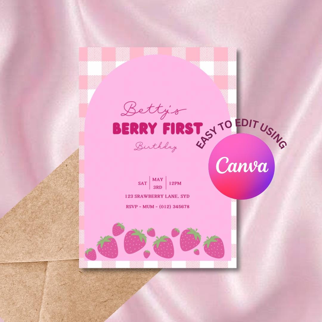 Editable Berry First Birthday Template, Baby’s First Birthday, Berry ...