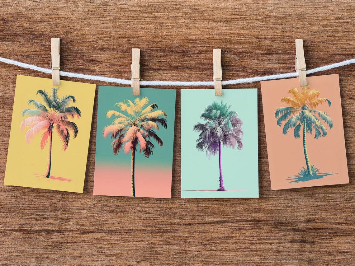 Palm Tree Poster Bundle Tropical Art Gradient Palm Tree Instant ...
