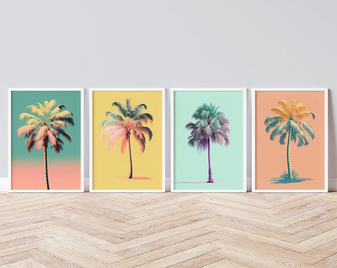 Palm Tree Poster Bundle Tropical Art Gradient Palm Tree Instant ...