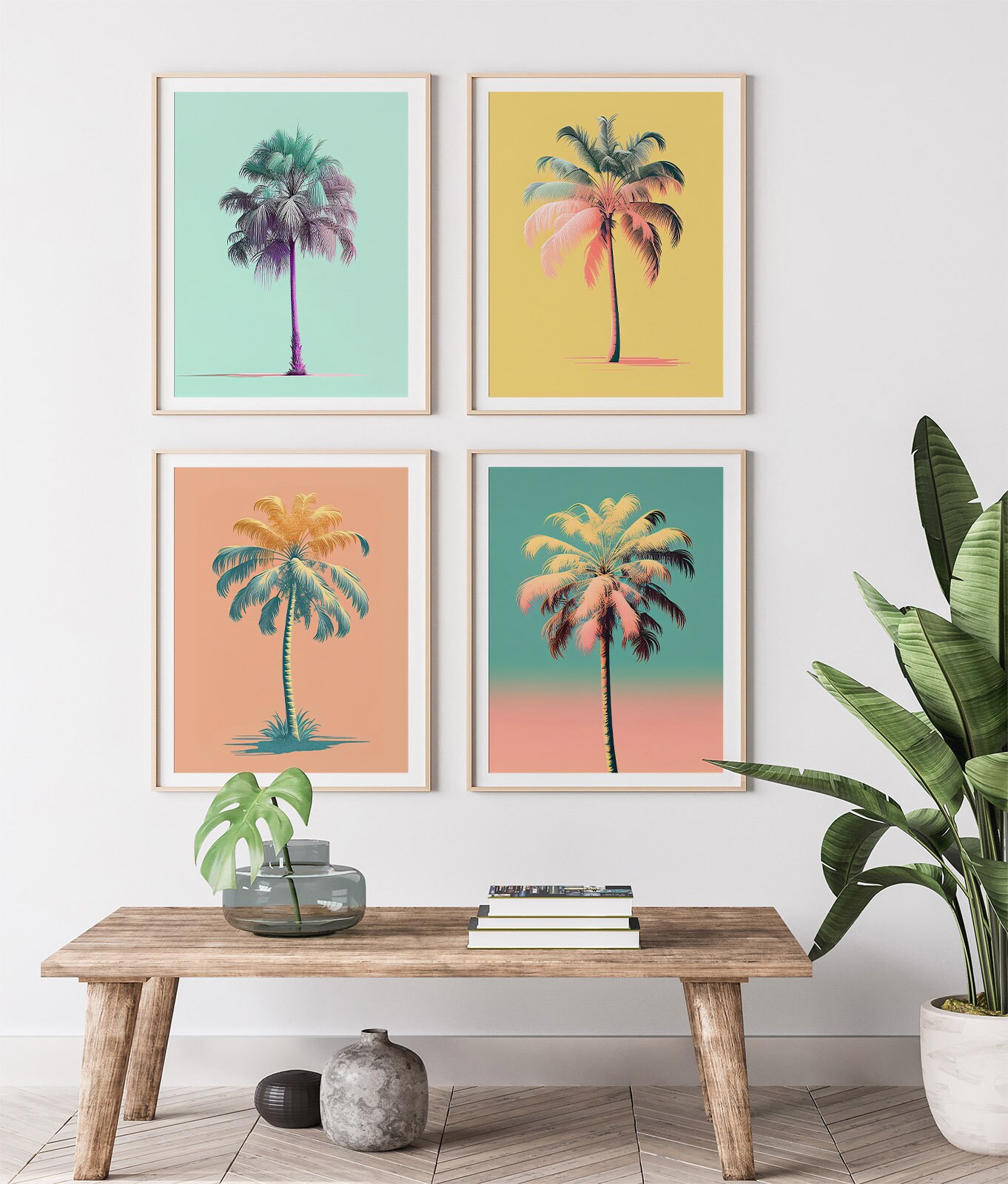 Palm Tree Poster Bundle Tropical Art Gradient Palm Tree Instant ...