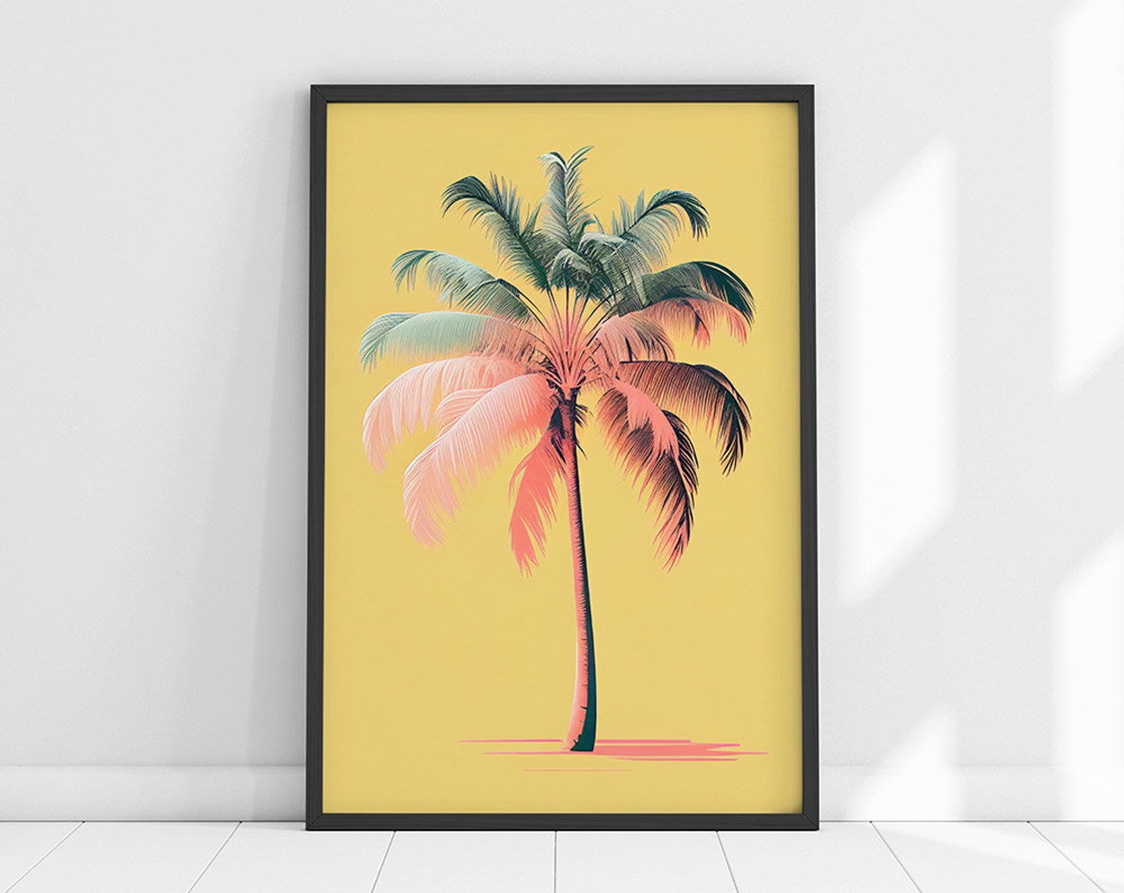Palm Tree Poster Tropical Art Yellow Gradient Palm Tree Digital ...