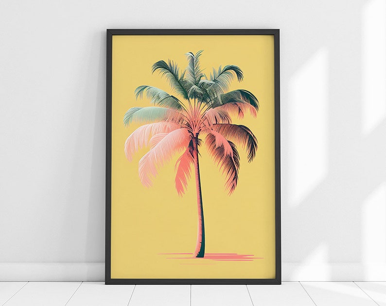 Palm Tree Poster Tropical Art Yellow Gradient Palm Tree Digital ...