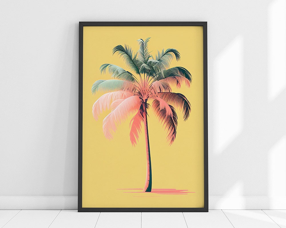 Palm Tree Poster Tropical Art Yellow Gradient Palm Tree Digital ...
