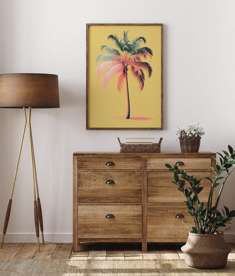 Palm Tree Poster Tropical Art Yellow Gradient Palm Tree Digital ...