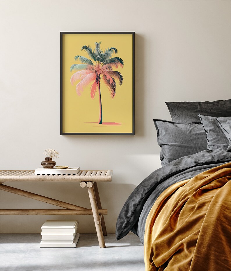 Palm Tree Poster Tropical Art Yellow Gradient Palm Tree Digital ...