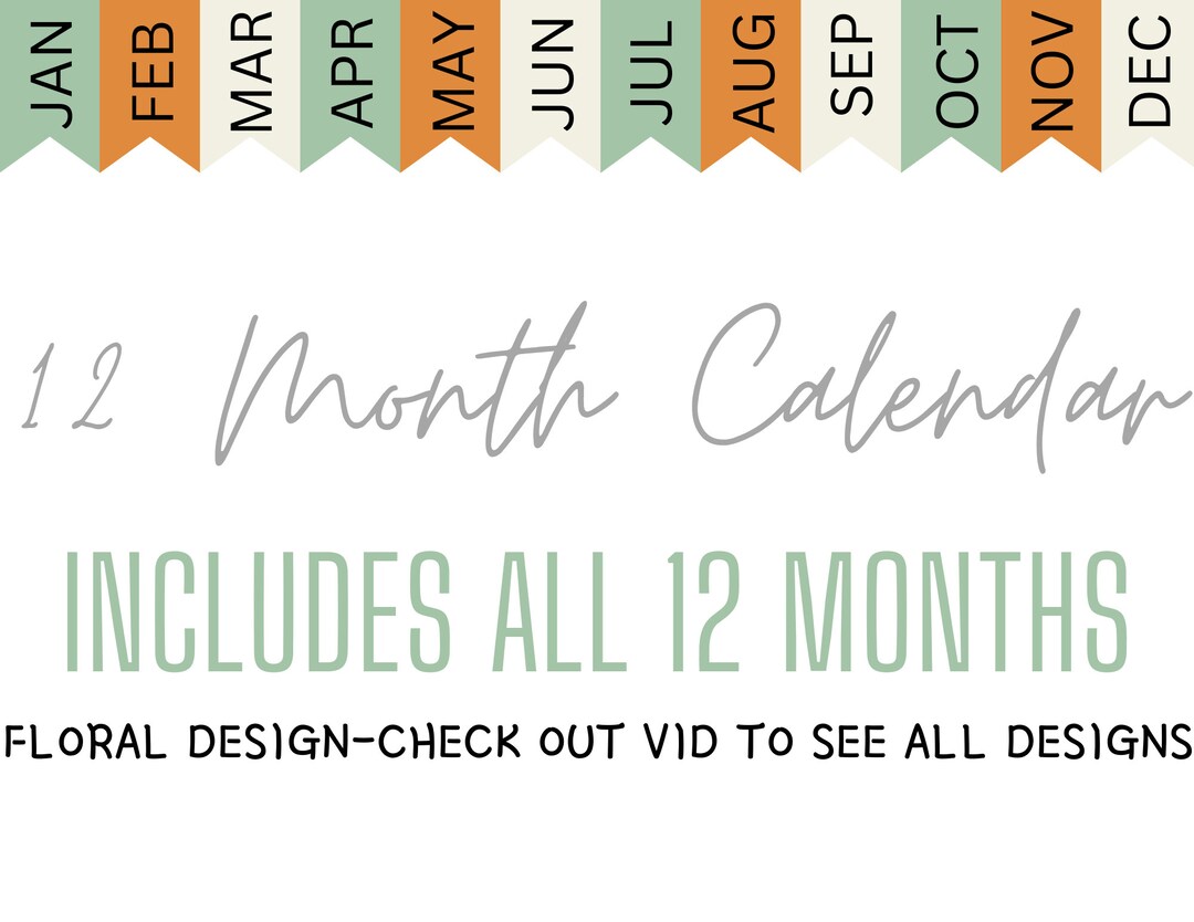 Printable Floral Calendar | Includes All 12 Months - Etsy