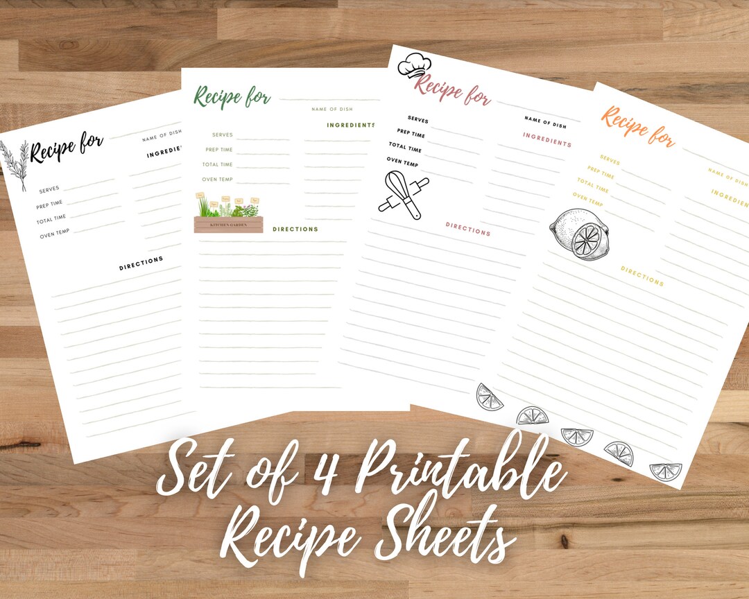 Printable Recipe Sheets | Set of 4 - Etsy