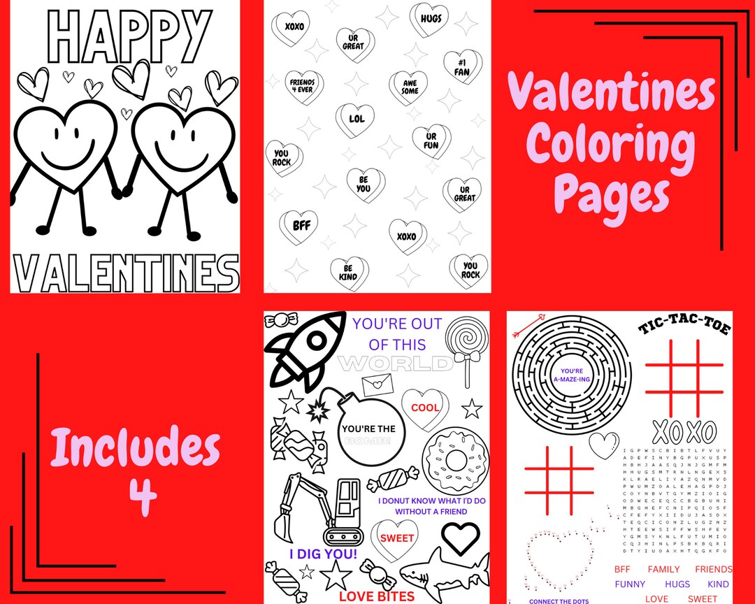 Valentines Coloring Pages | Set of 4 - Etsy