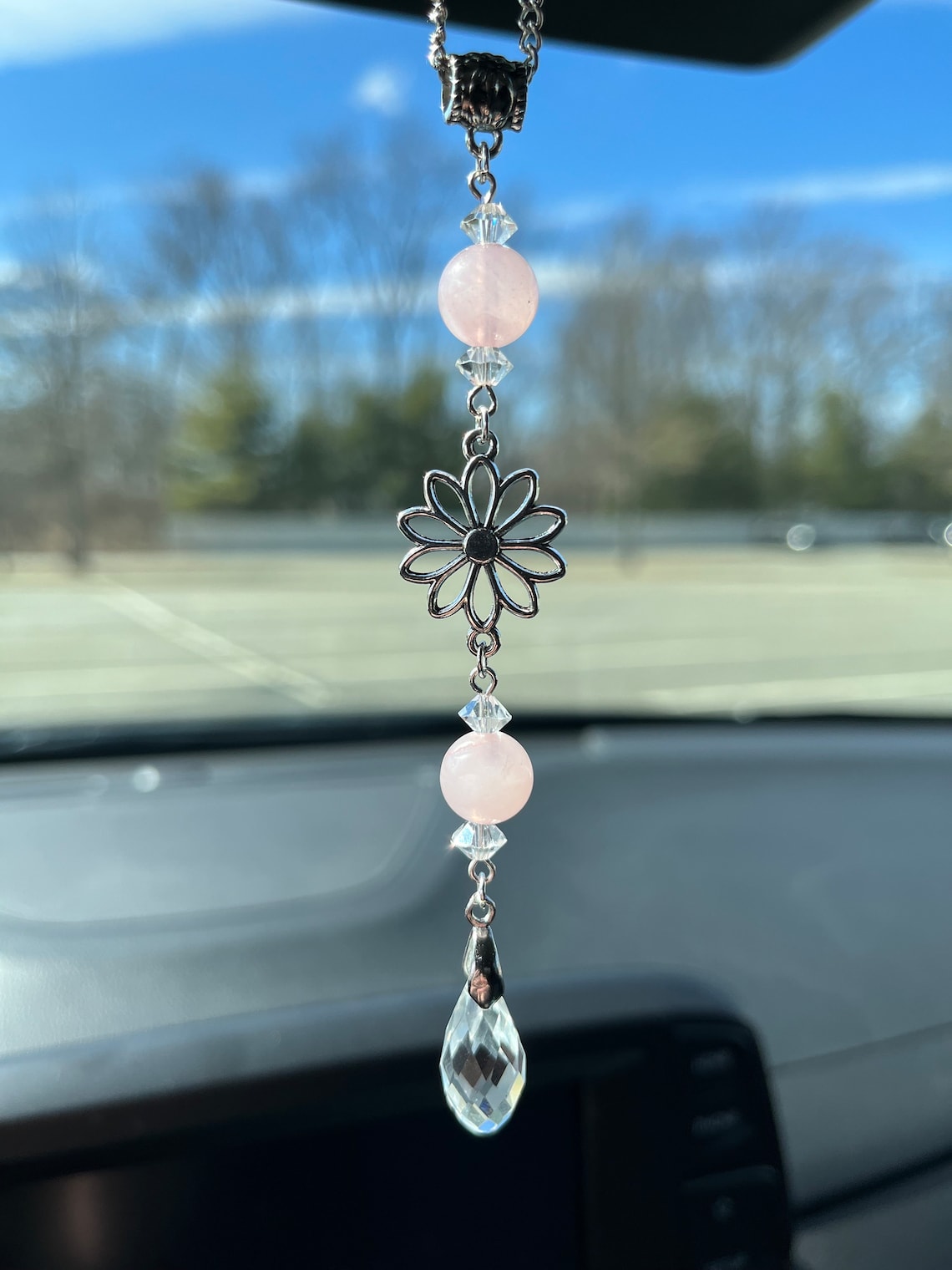 Crystal Car Charm: Flower Pendant, Citrine, Rose Quartz, Boho Rearview ...