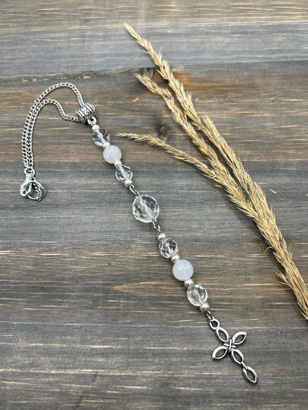 White Jade Cross Car Charm: Crystal Sun Catcher, Religious Gift - Etsy