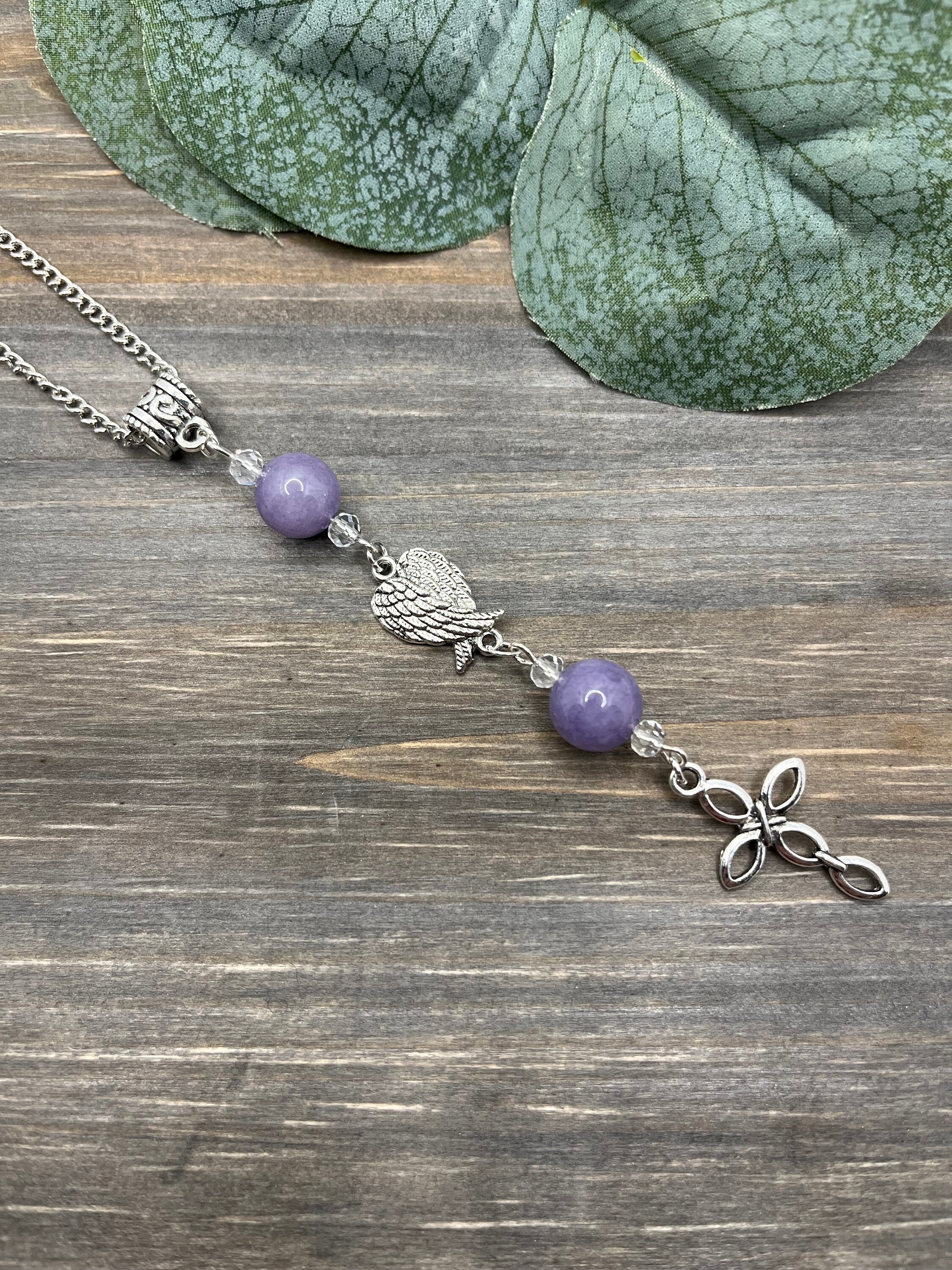 Cross Angel Wings Purple Angelite Rearview Mirror Car Charm - Etsy