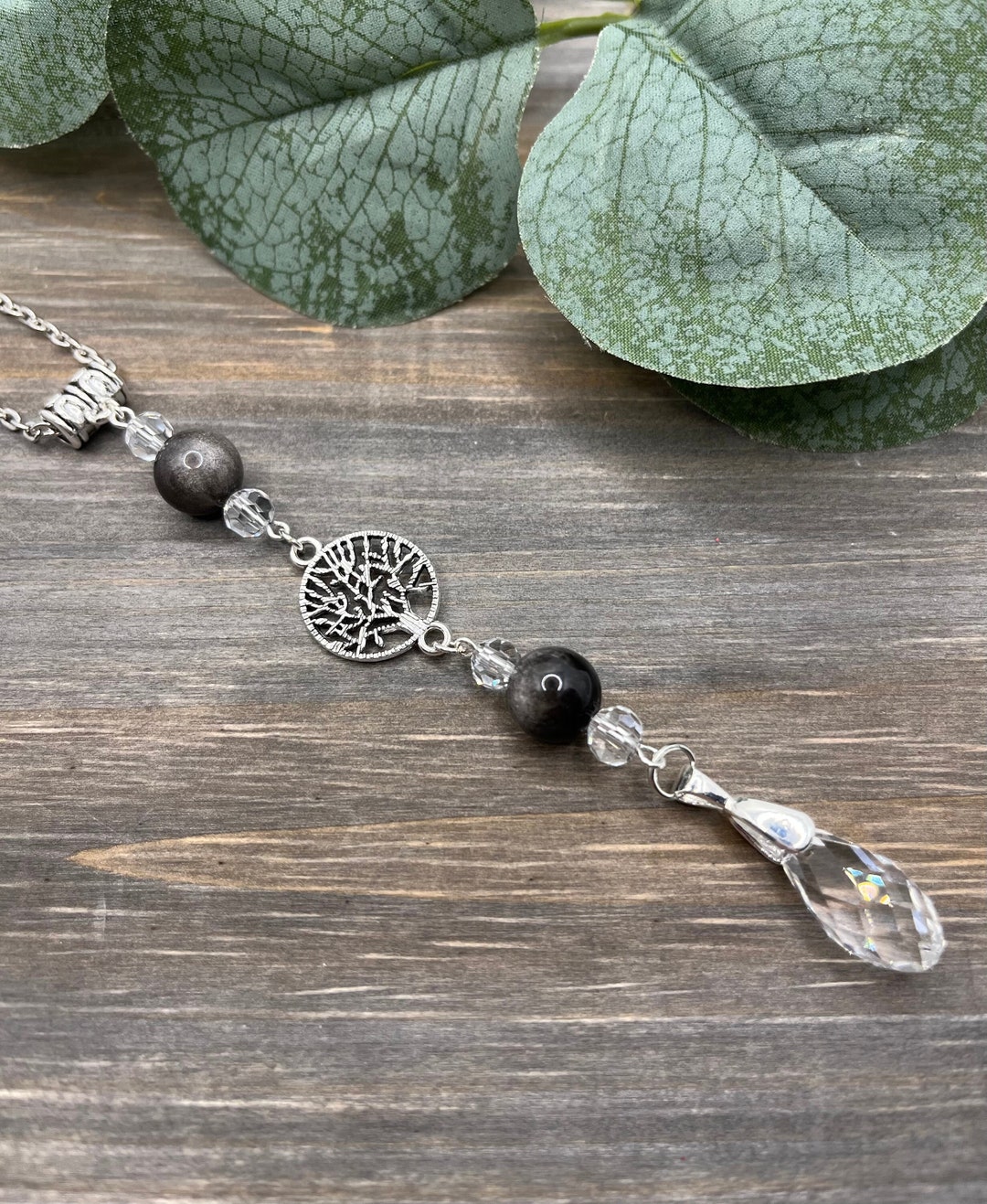 Obsidian Tree of Life Crystal Pendant Sun Catcher Rearview Mirror Car ...