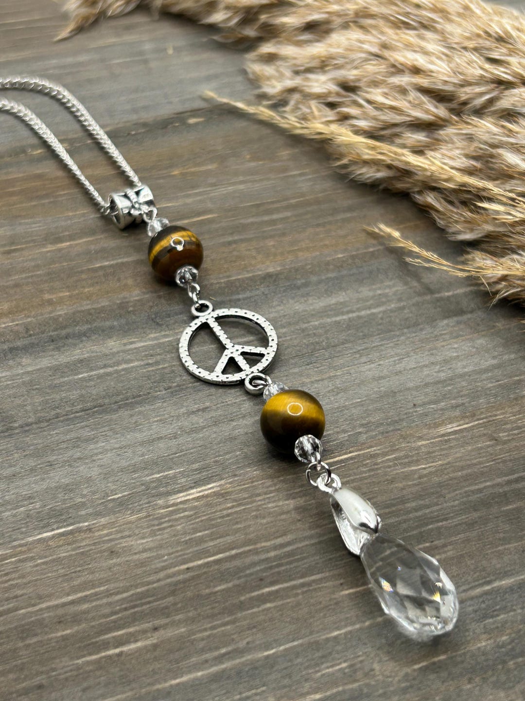 Peace Sign, Tigers Eye, Crystal Sun Catcher, BOHO, Rearview Mirror Car ...