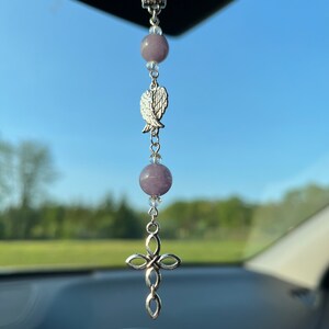 Cross, Angel Wings, Purple Angelite, Rearview Mirror Car Charm - Sun ...