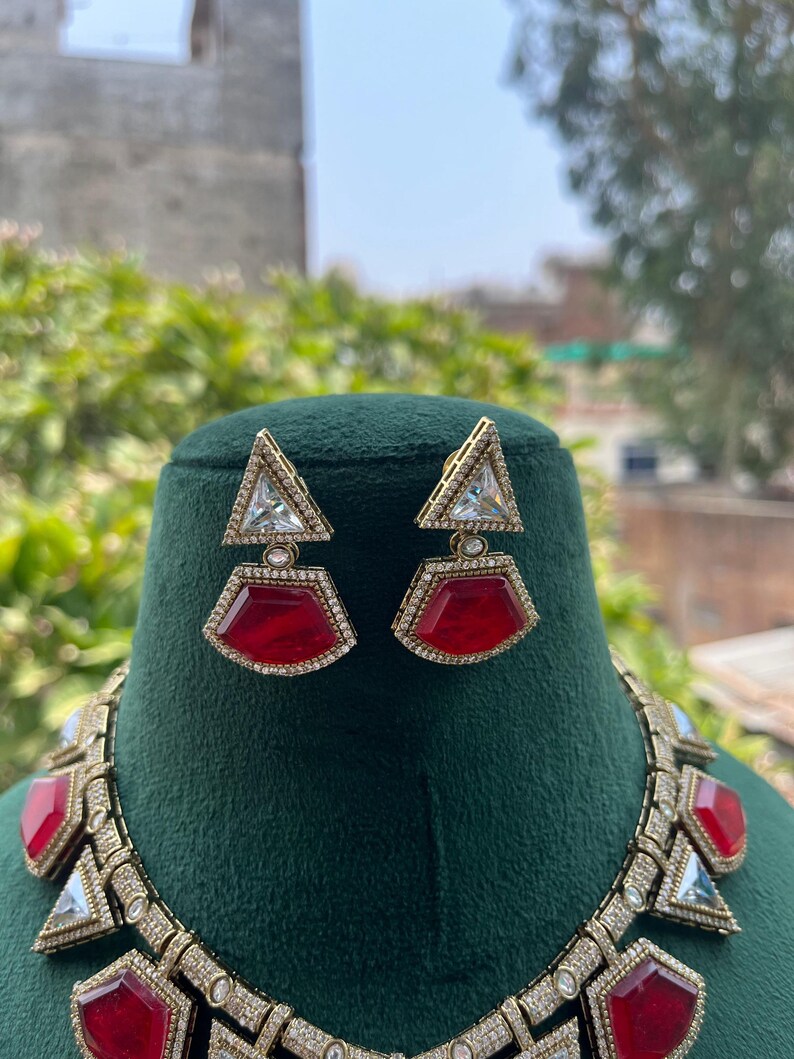 Red Indian Choker Necklace Set: Bridal Rani Haar Jewelry - Etsy