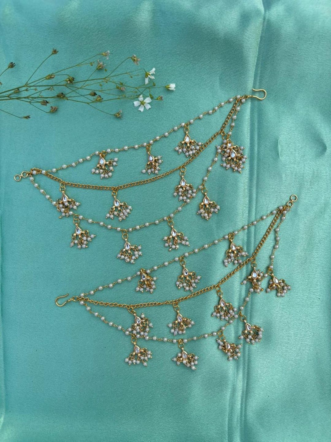 Gold Finished Pearl Ear Chain: Traditional Indian Jewelry - Etsy