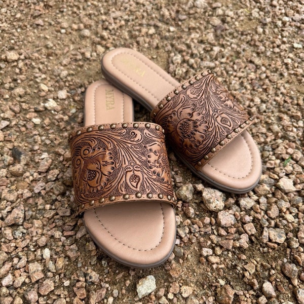 Leather Embossed Sandals - Etsy
