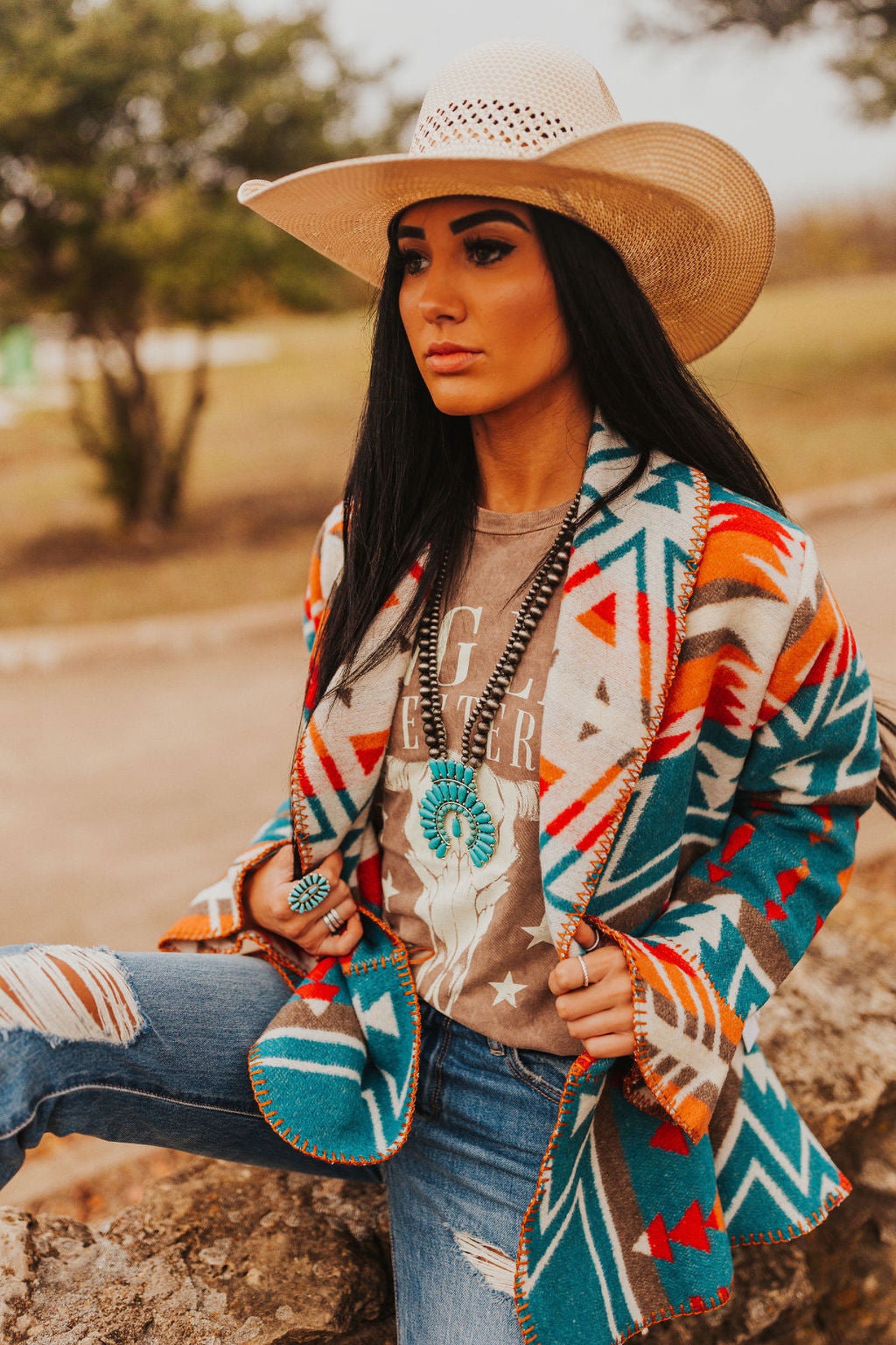 Rustic Teal Aztec Wool Flounce Jacket - Etsy